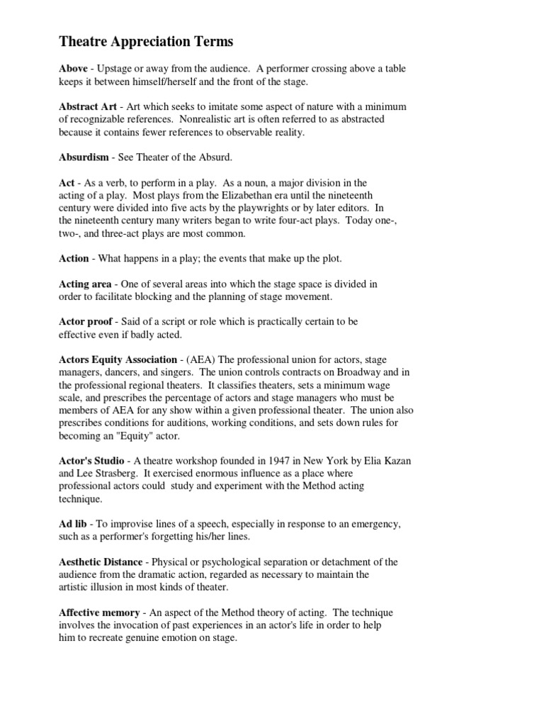 Theatre Appreciation: Understanding the Fundamental Terms | PDF ...