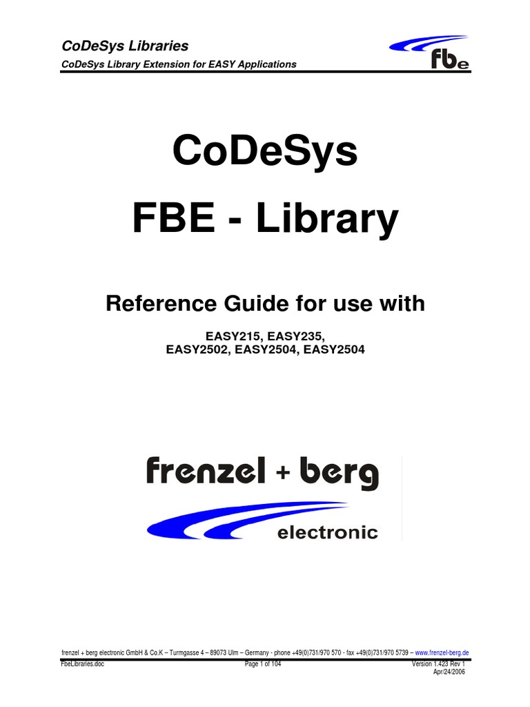 Codesys Fbe - Library: Reference Guide For Use With | PDF | Parameter ...
