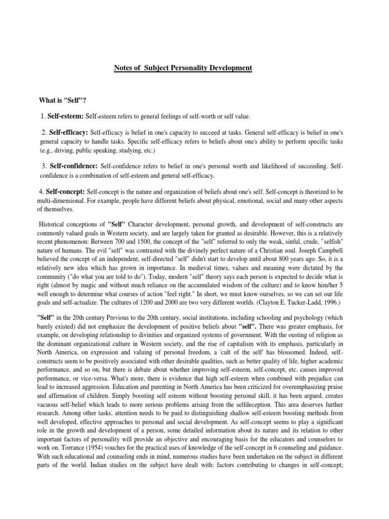 Notes of Personality Development (Unit 1 & 2) | PDF | Self Concept | Id