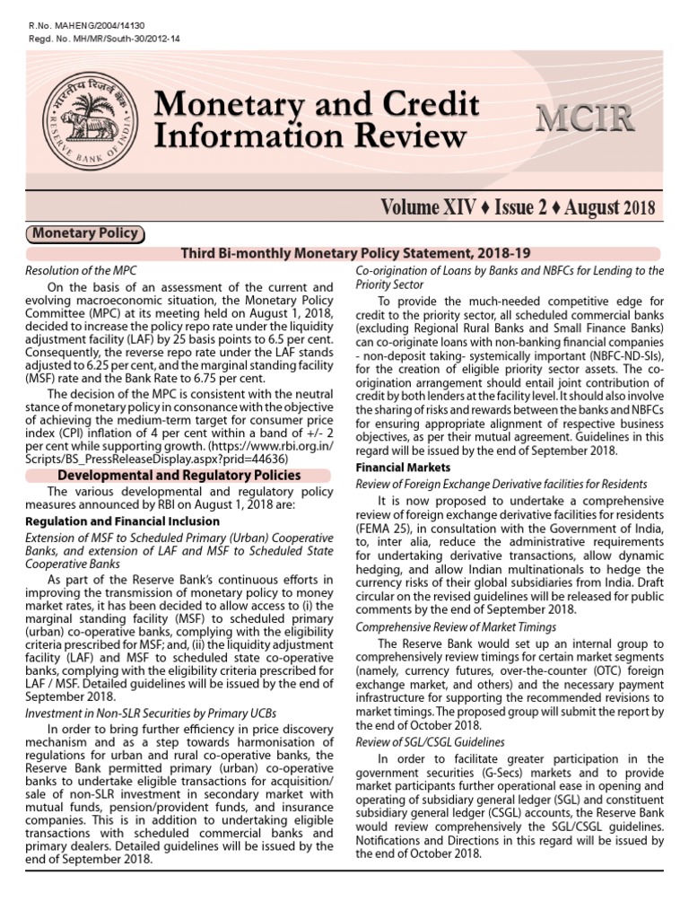 Volume XIV Issue 2 August: Monetary Policy Third Bi-Monthly Monetary ...