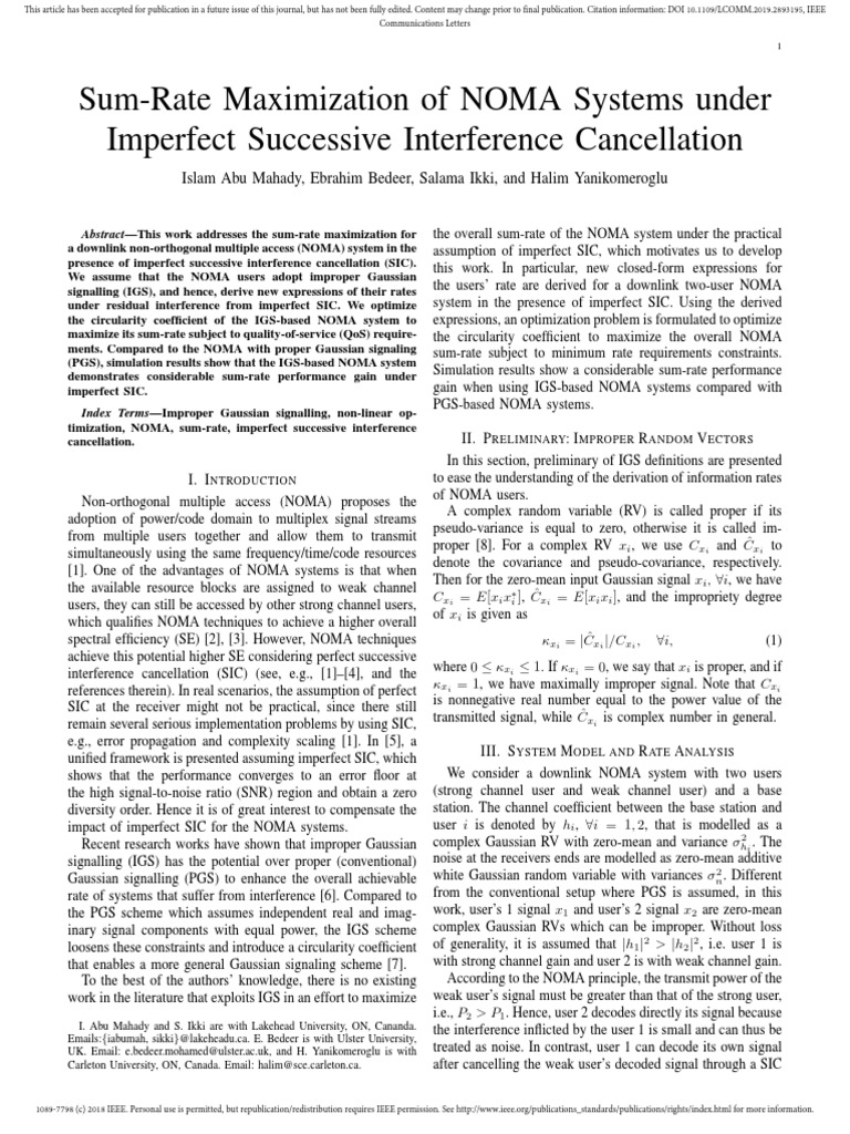 Sum-Rate Maximization of NOMA Systems Under Imperfect Successive Interference Cancellation | PDF ...