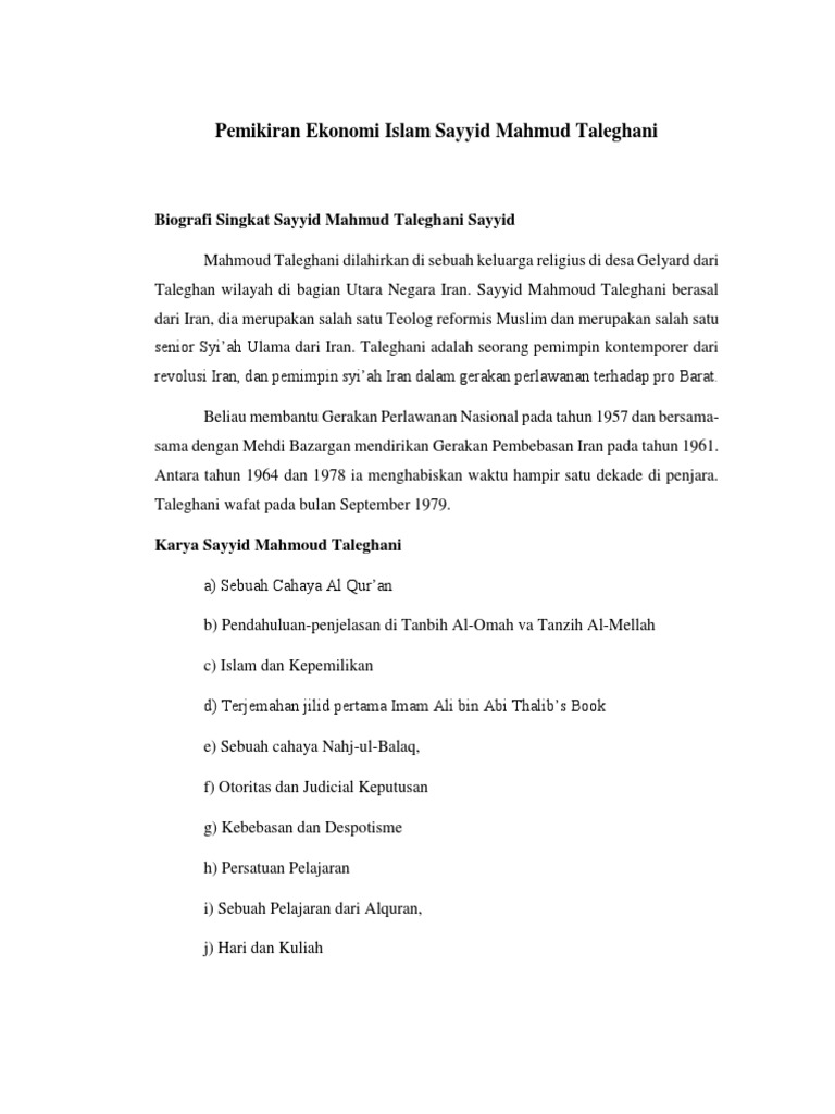 Pemikiran Ekonomi Sayyid Mahmud Taleghani | PDF