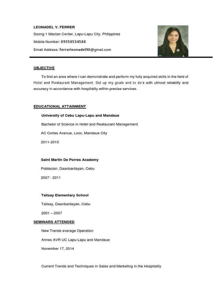 Leonadel Ferrer Resume | PDF