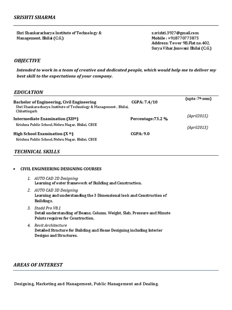 Srishti Sharma Resume | PDF | Vocational Education | Behavior Modification