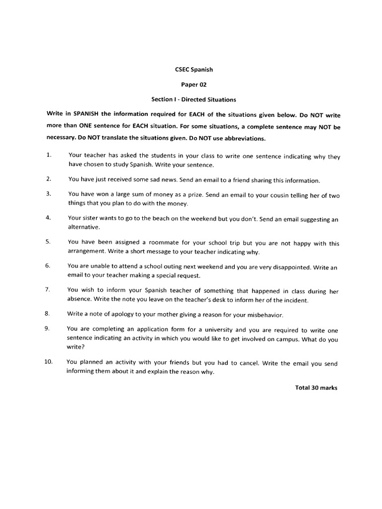 CSEC Spanish Directed Situations Guide | PDF | Grammatical Tense | Verb