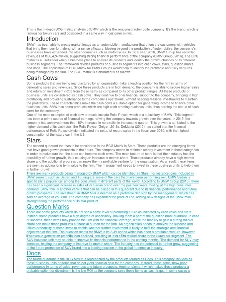 BMW BCG Matrix | PDF | Luxury Vehicles | Bmw