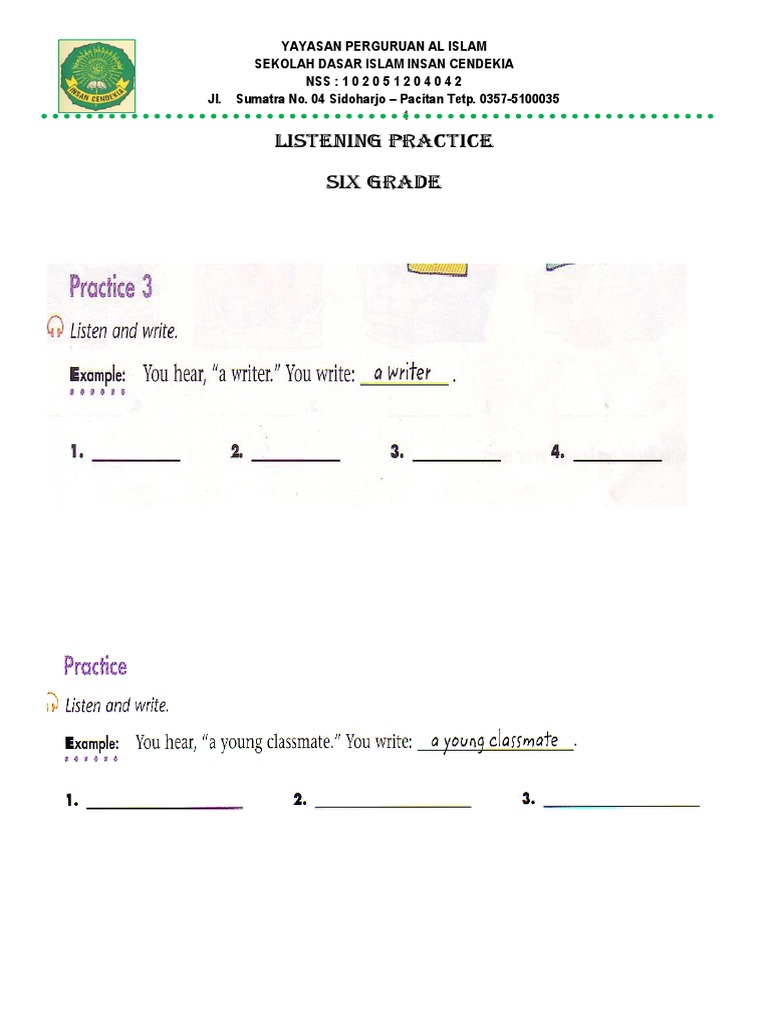 Sixth Grade Listening Practice Guide | PDF