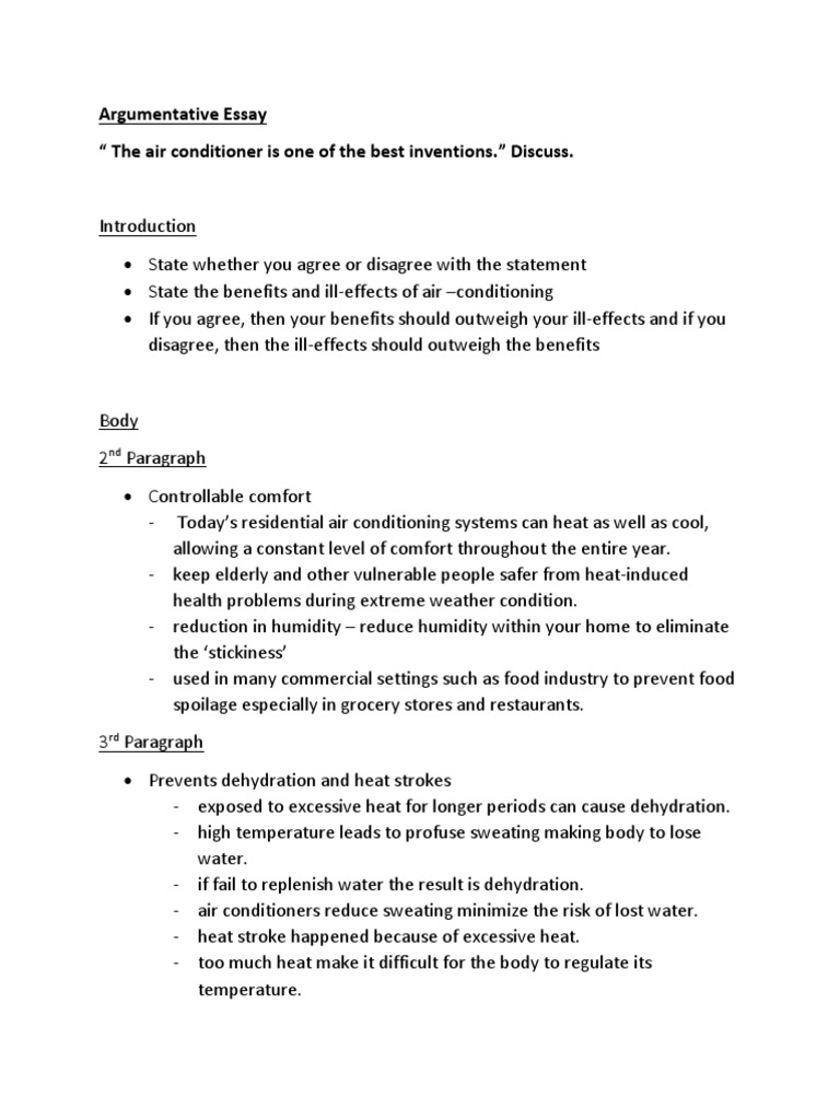 Argumentative Essay - Docx Air Condition | Download Free PDF | Air ...