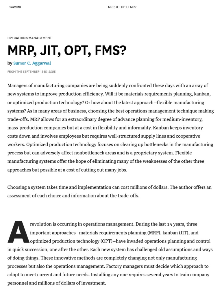 MRP, Jit, Opt, FMS | PDF | Inventory | Operations Management