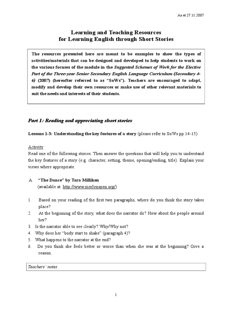 Learning and Teaching Resources For Learning English Through Short ...