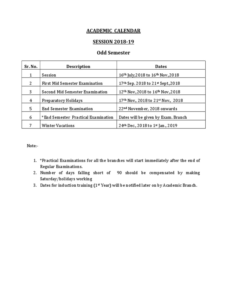 Academic Calender 2018-19 | PDF