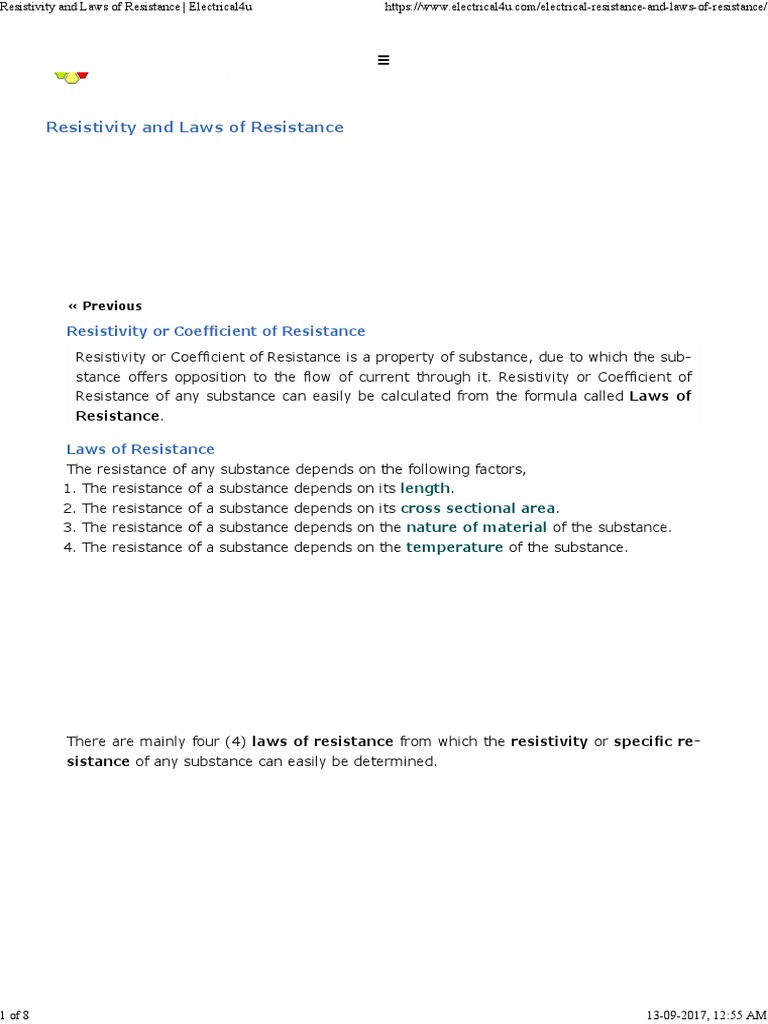 Resistivity of Material | PDF | Electrical Resistivity And Conductivity ...