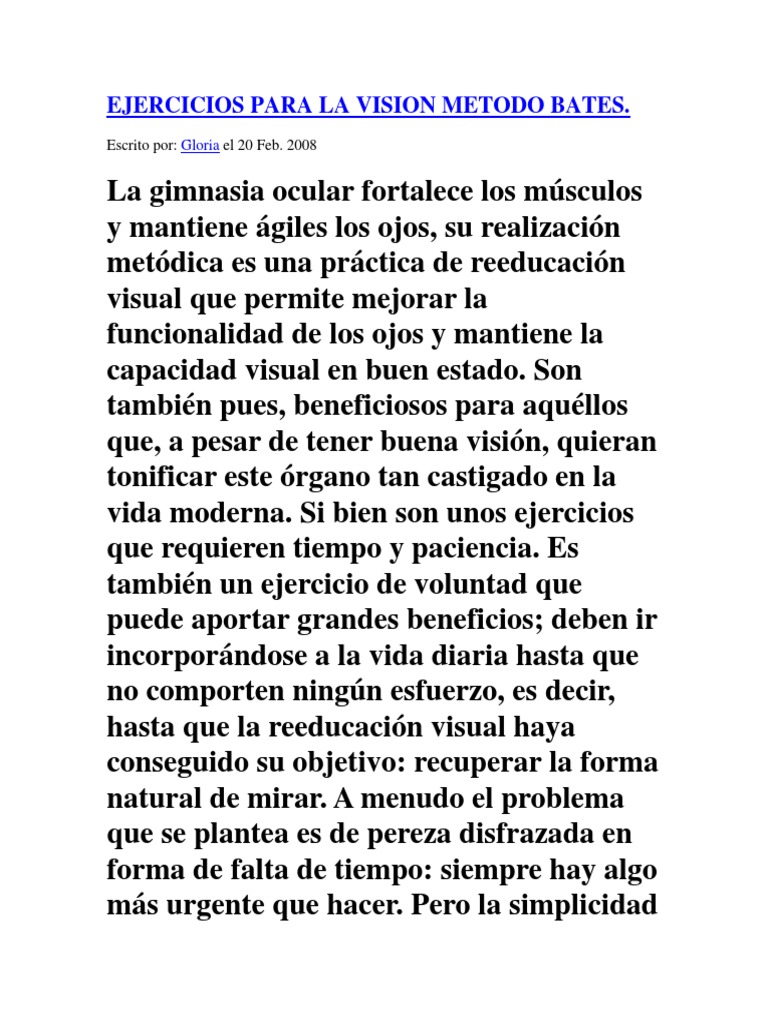 Ejercicios Visuales del Método Bates | PDF | Dieta | Ojo
