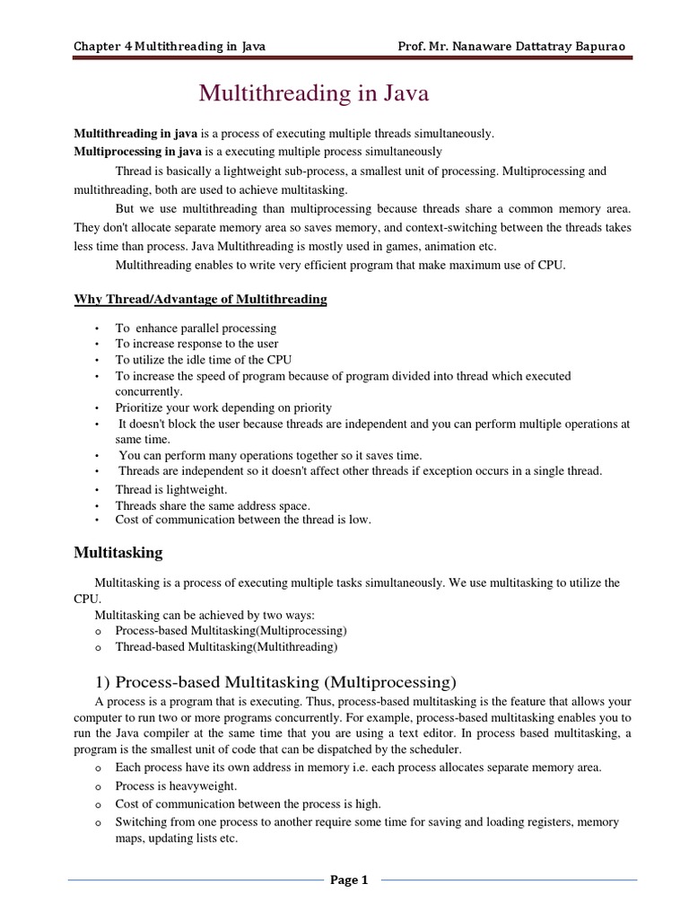 Chapter 4 Multithreading in Java PDF | PDF | Process (Computing ...