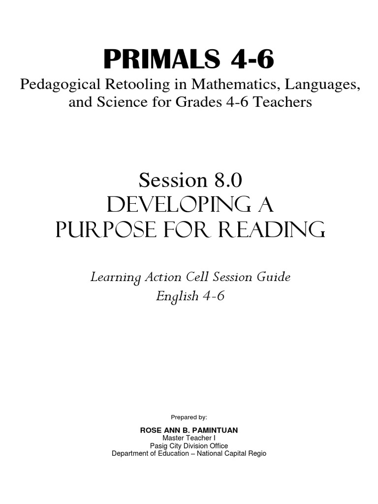 Developing A Purpose For Reading | PDF | Reading (Process) | Question