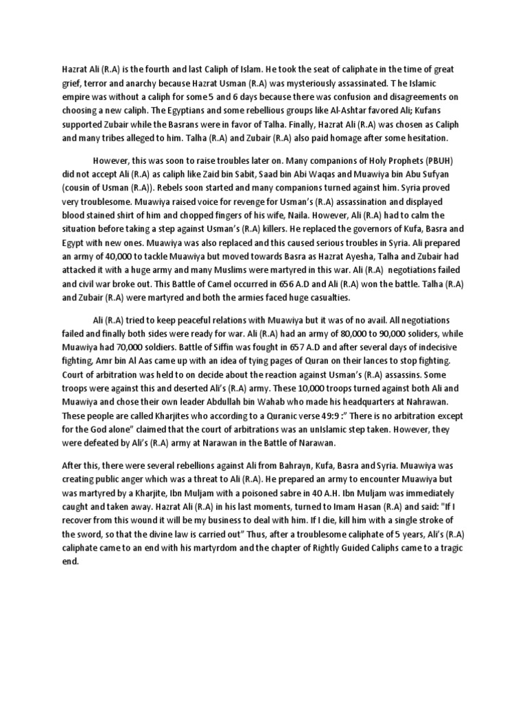 Hazrat Ali: The Fourth Caliph's Struggles | PDF | Ali | Shia Islam