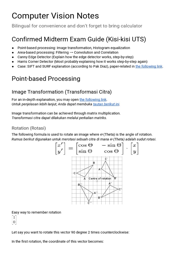 Computer Vision Notes: Confirmed Midterm Exam Guide (Kisi-Kisi UTS ...