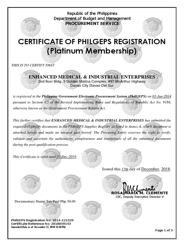 PhilGEPS Registration Certificate Sample | PDF | Government Information ...