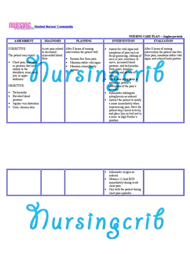 Nursing Care Plan For Angina Pectoris NCP | PDF | Cardiovascular ...