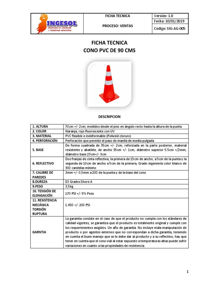 Ficha Tecnica Cono 90cms | PDF