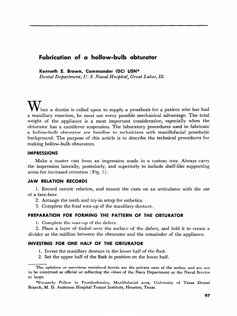 Fabrication of A Hollow-Bulb Obturator | PDF | Prosthodontics | Dentures