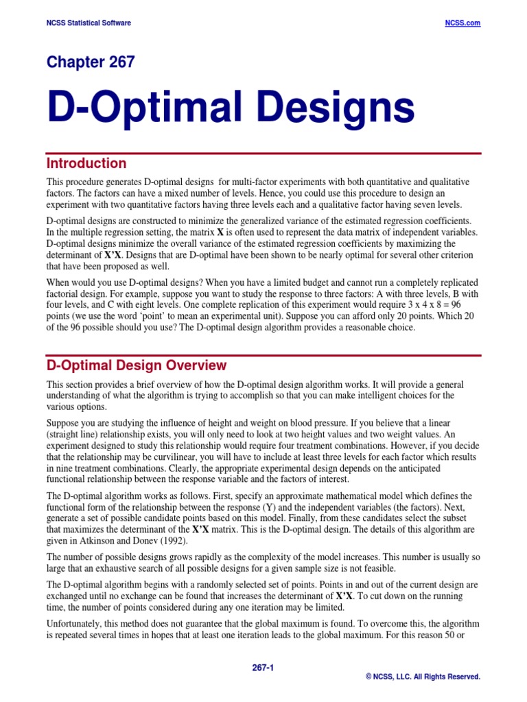 D Optimal Designs Pdf Regression Analysis Experiment