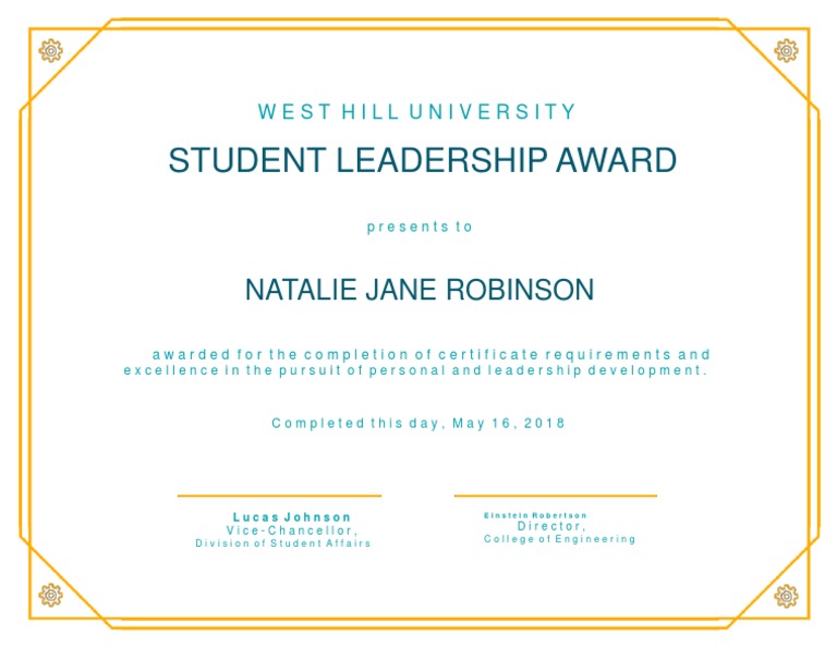 Student Leadership Award Certificate | PDF