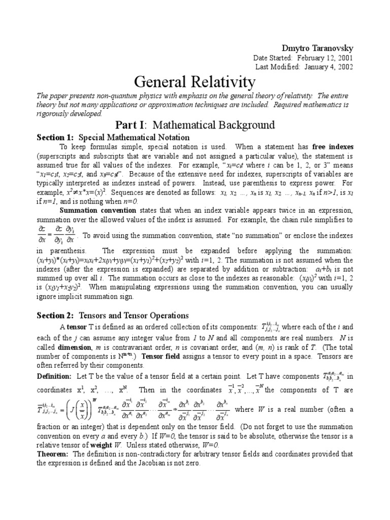 General Relativity: Part I: Mathematical Background | PDF | Tensor ...