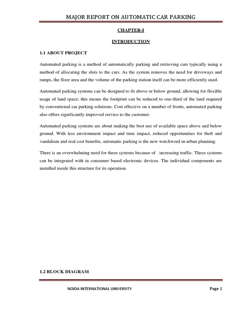 Major Report On Automatic Car Parking: Chapter-I 1.1 About Project ...