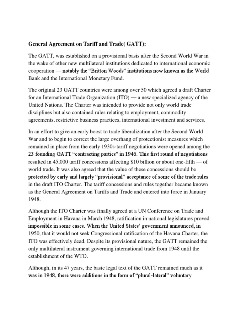 General Agreement On Tariff and Trade (GATT) | PDF | General Agreement ...