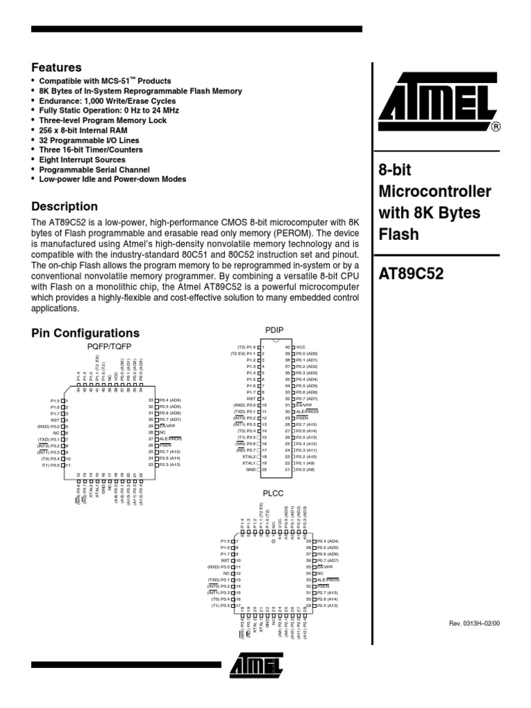 AT89C52 8-Bit Microcontroller Overview | PDF | Flash Memory | Random ...