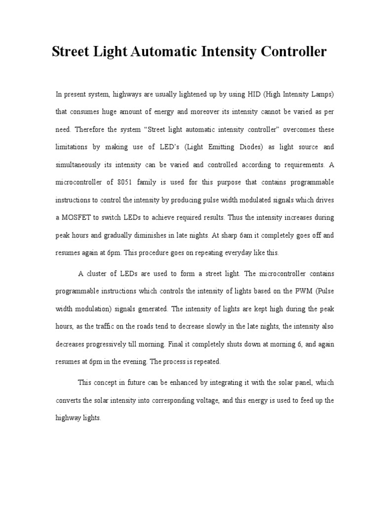 Street Light Automatic Intensity Controller | PDF