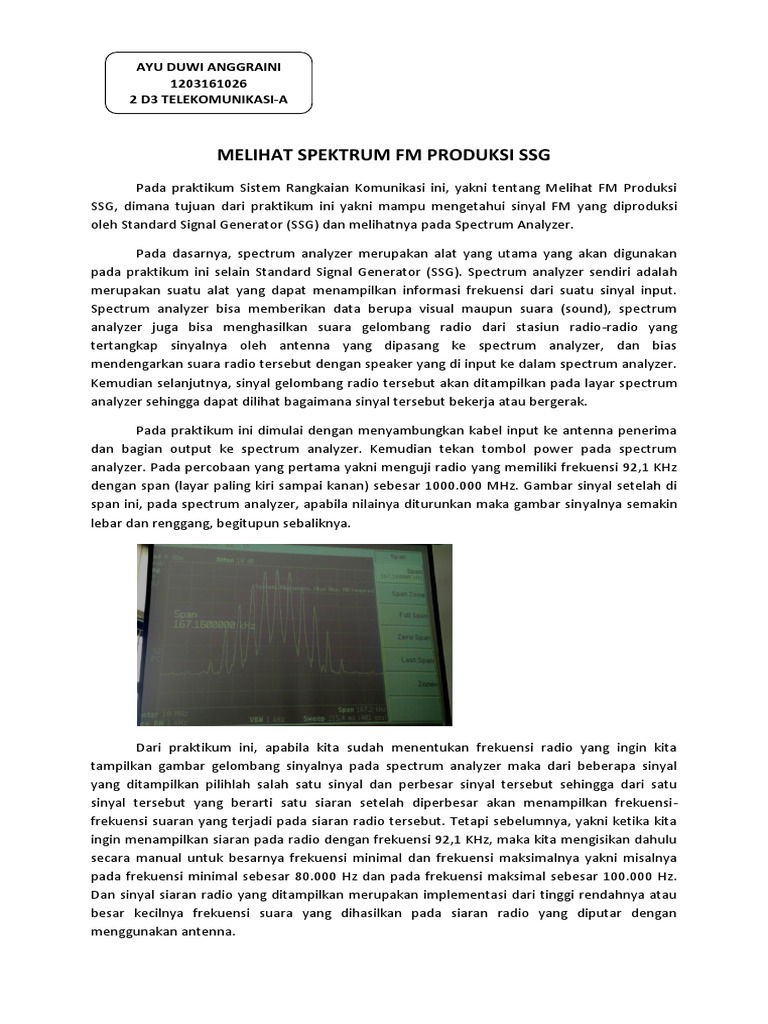 Analisis Sinyal Frekuensi Modulasi Menggunakan Spectrum Analyzer | PDF