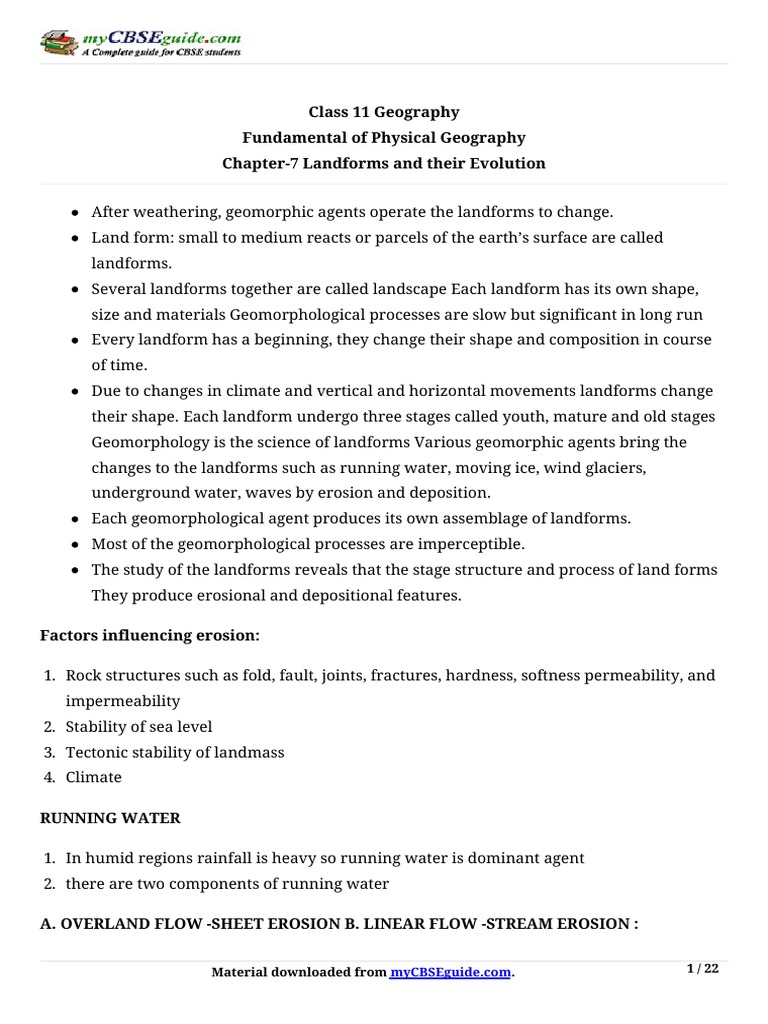 Class 11 Geography Fundamental of Physical Geography Chapter-7 Landforms and Their Evolution ...