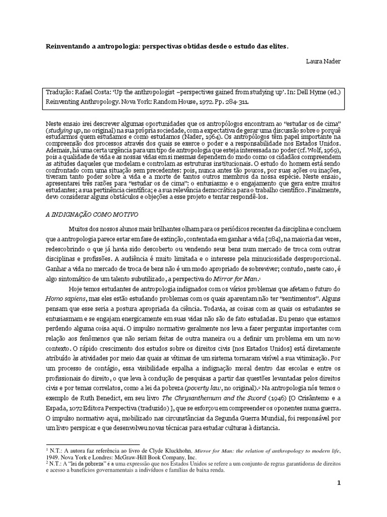 Laura Nader - Reinventando A Antropologia | PDF | Antropologia | Sociologia