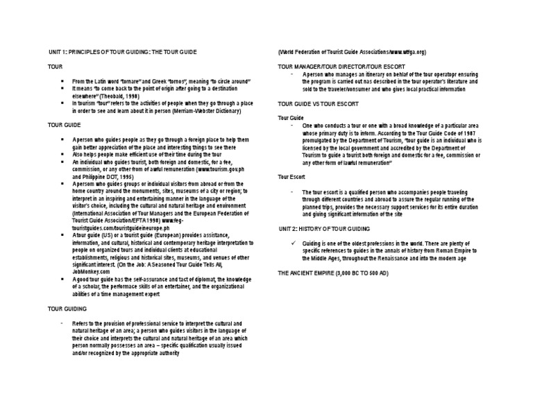 Unit 1: Principles of Tour Guiding: The Tour Guide | PDF | Tourism | Museum