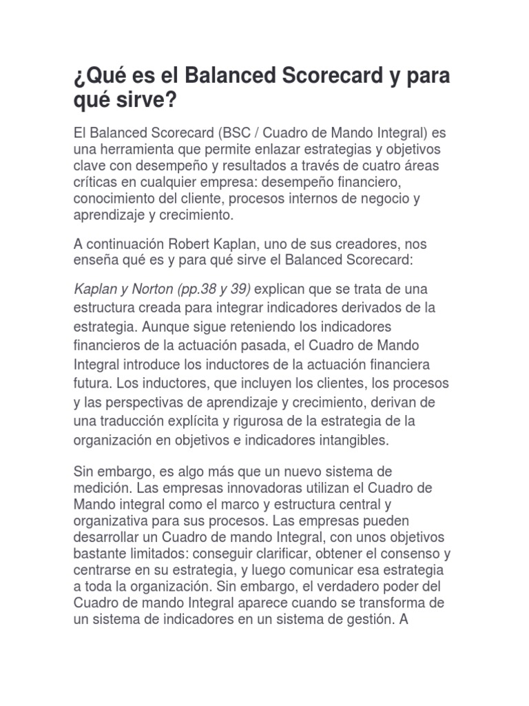 Qué Es El Balanced Scorecard y para Qué Sirve | PDF | Planificación ...