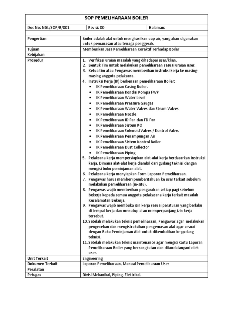 Sop Pemeliharaan Boiler | PDF