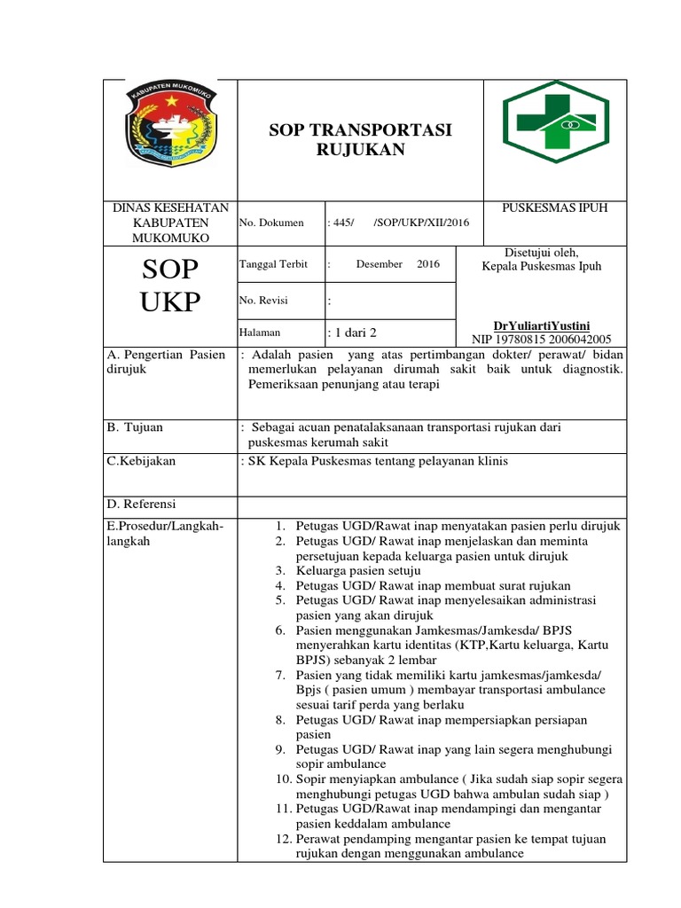 Sop Transportasi Rujukan | PDF