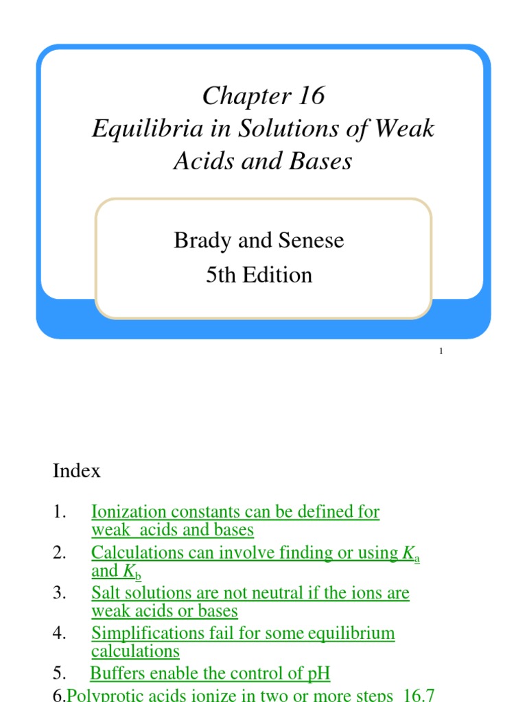 Ch16-Equilibria Weak Acids Bases | PDF | Ph | Titration