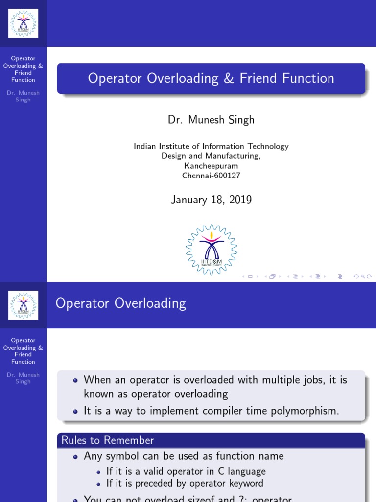 Operator Overloading & Friend Function: Dr. Munesh Singh | PDF | Class (Computer Programming ...