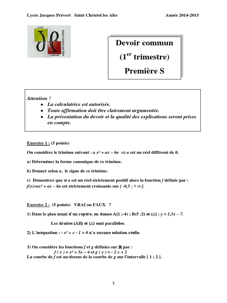 Devoir | PDF | Mathématiques élémentaires | Concepts mathématiques