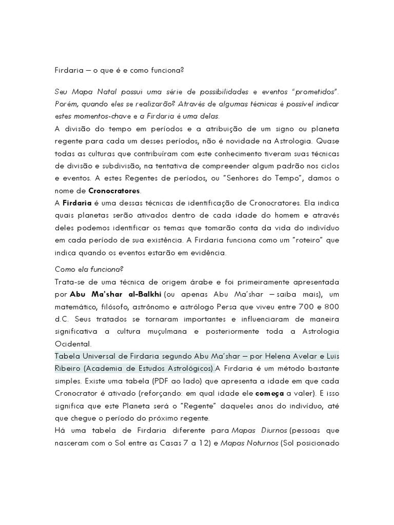 Firdaria | PDF | Astrologia | Vênus