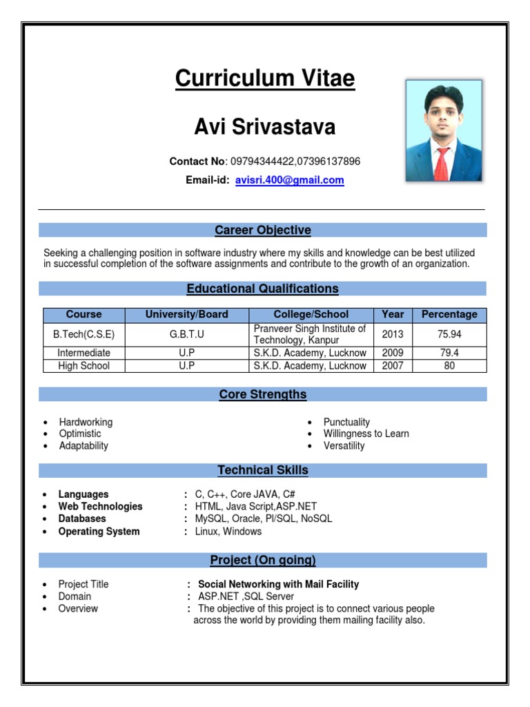 Curriculum Vitae: Avi Srivastava | PDF | Java (Programming Language) | Web Development