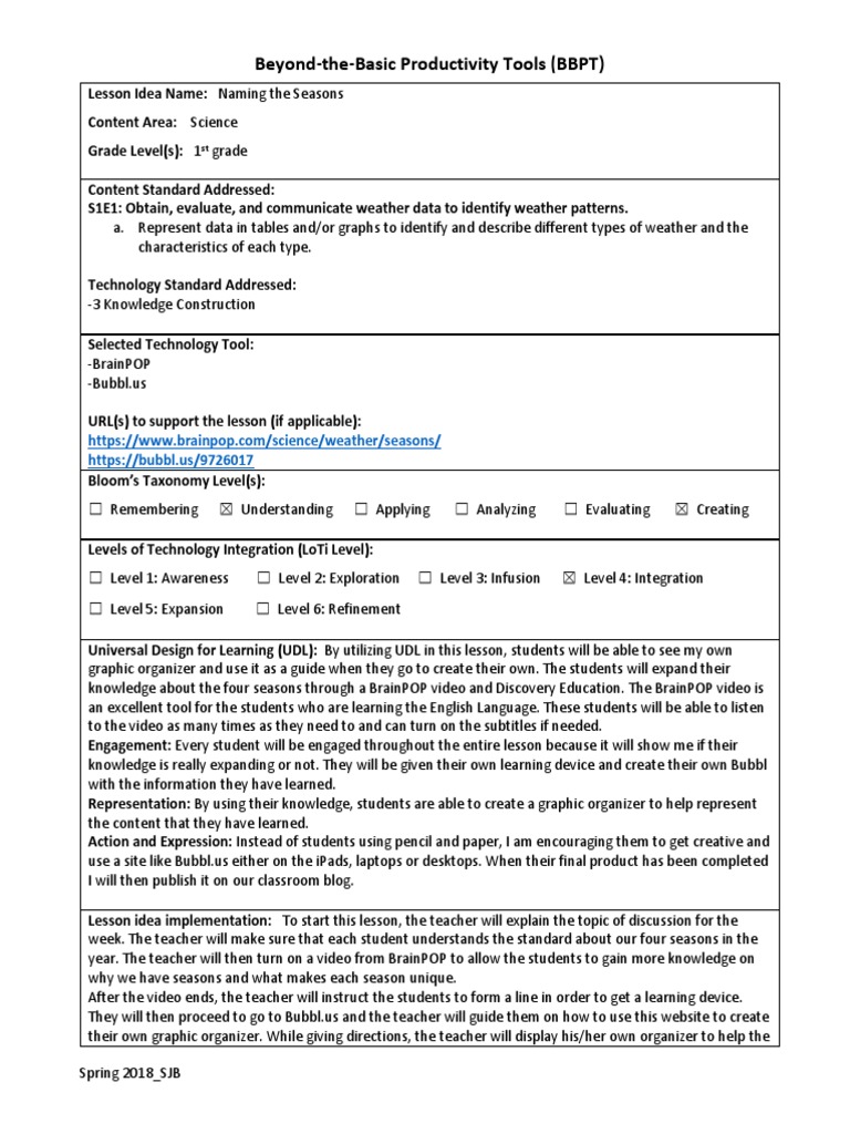 BBPT Lesson Template | PDF | Teachers | Pedagogy