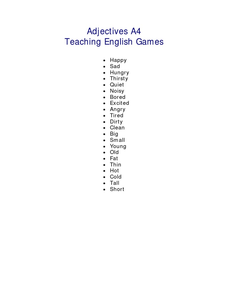 Adjectives A4 Teaching English Games Pdf