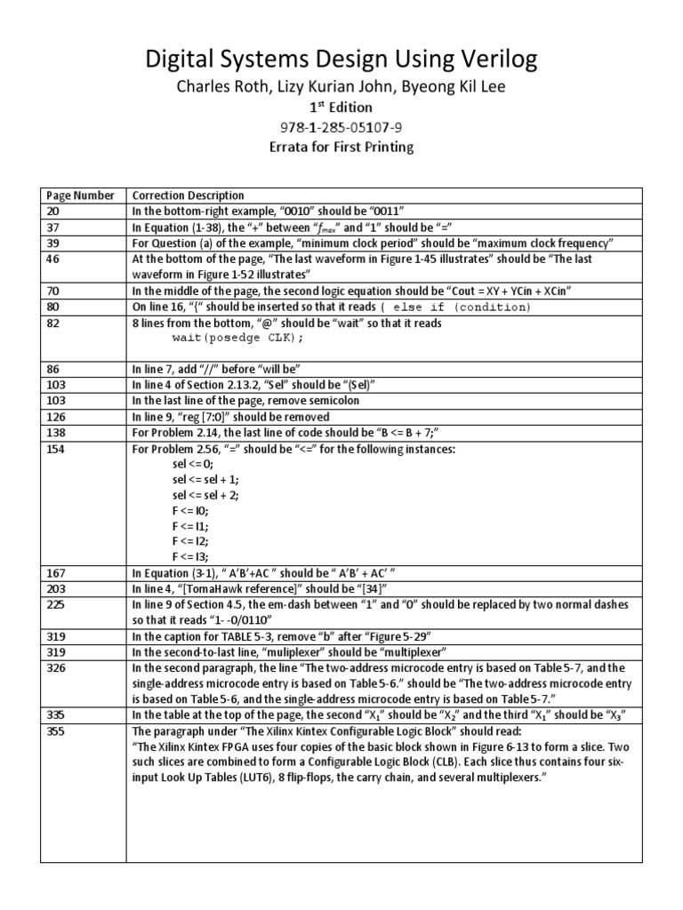 Digital Systems Design Using Verilog: Charles Roth, Lizy Kurian John, Byeong Kil Lee | Download ...