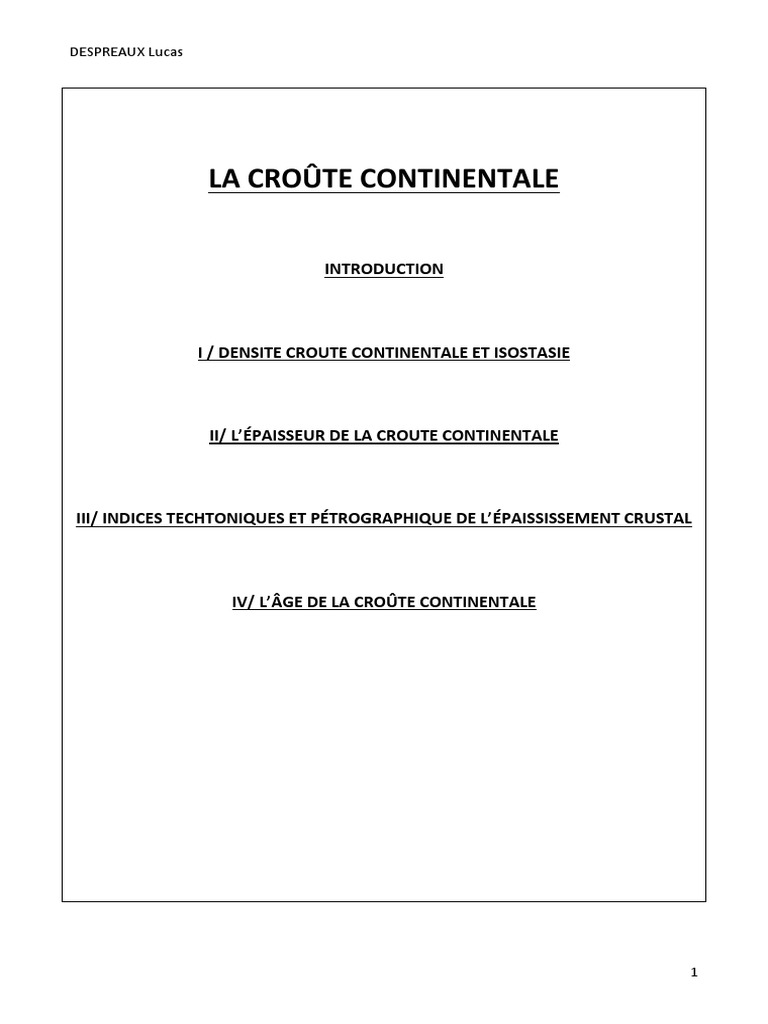Composition et Épaisseur de la Croûte Continentale | PDF | Croûte ...