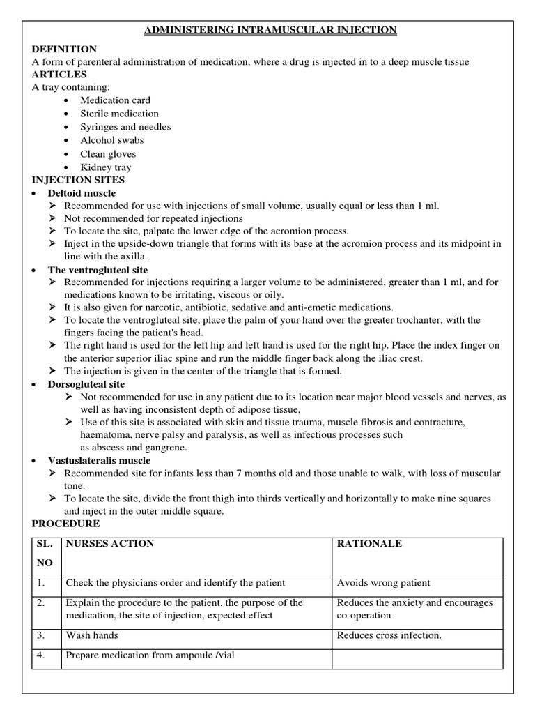 Administering Intramuscular Injection Pdf Intravenous Therapy Drugs