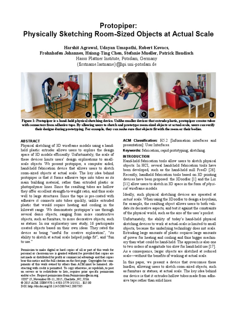 Protopiper: Physically Sketching Room-Sized Objects at Actual Scale | PDF | 3 D Printing ...